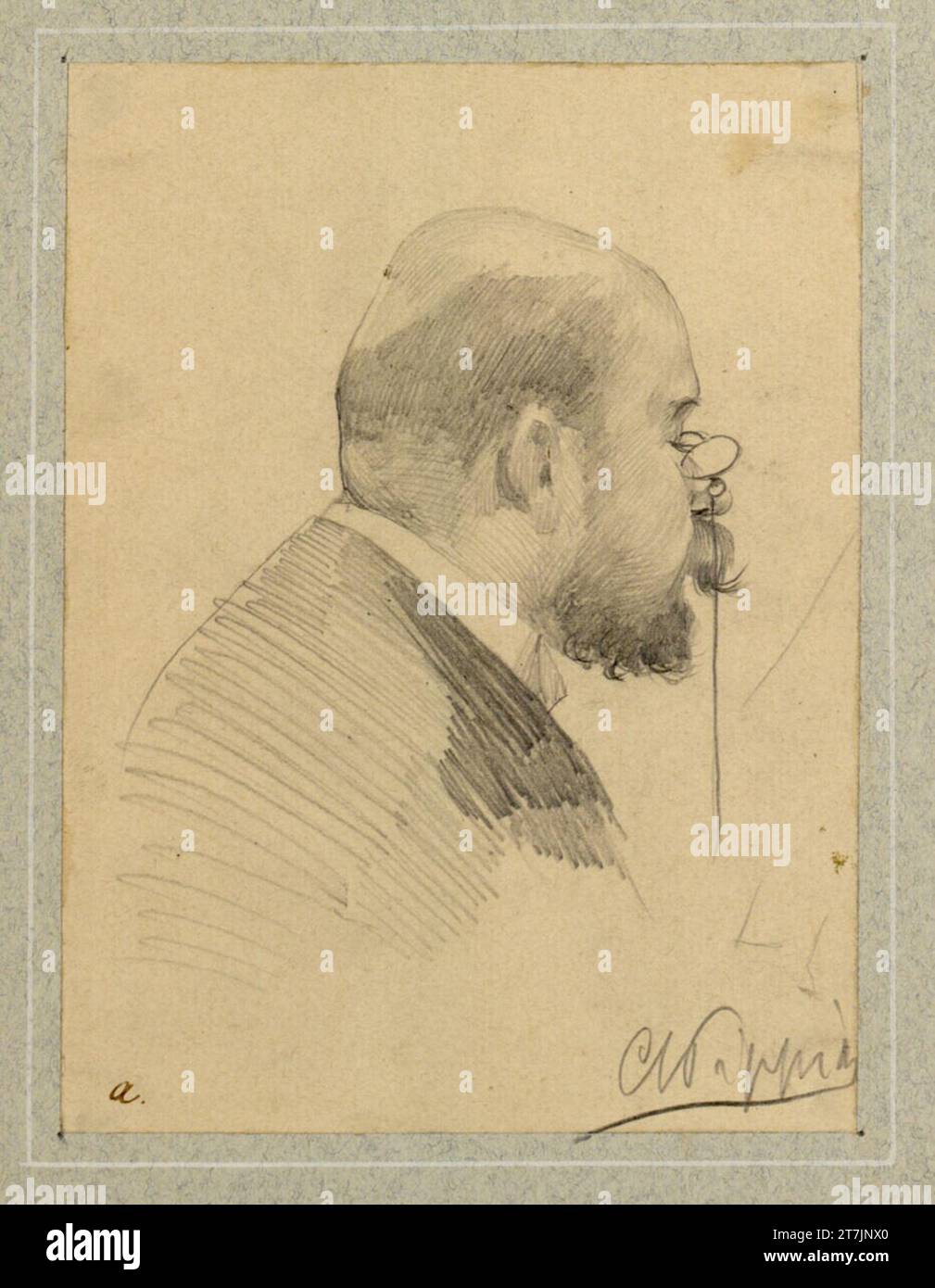 Karl Pippich Portrait of a gentleman in profile to the right. Pencil ...