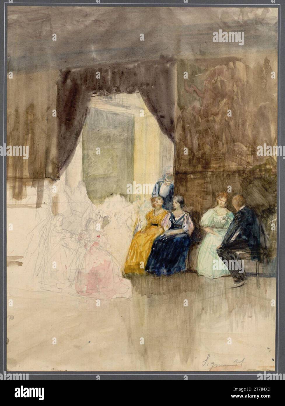 Ludwig Sigmundt Ball scene (brown curtains). Pencil Stock Photo - Alamy