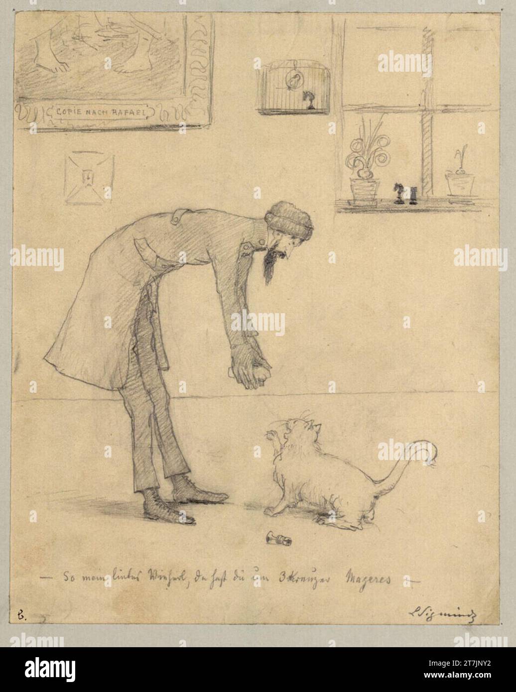 Ludwig Sigmundt Reisinger and the cat. Pencil Stock Photo - Alamy