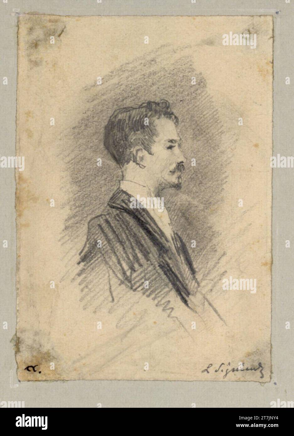 Ludwig Sigmundt Men's portrait in profile to the right. Pencil Stock ...