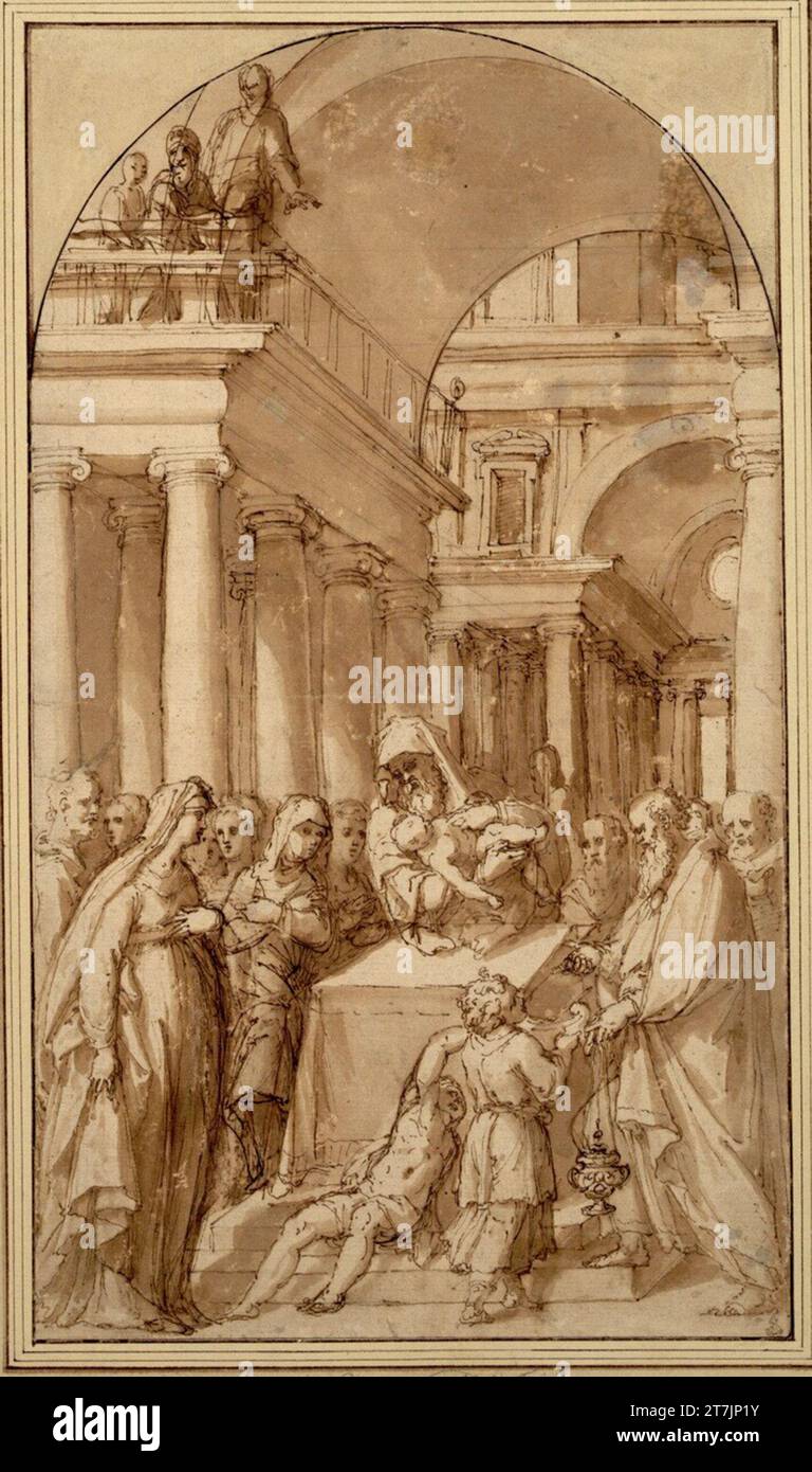 Grazio Cossali Representation in the temple. Feather; laved; brownish ...