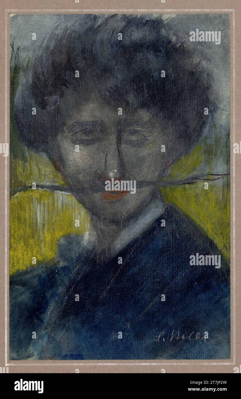 Leopold Stolba Portrait caricature of a dandy. Black and colored chalks ...