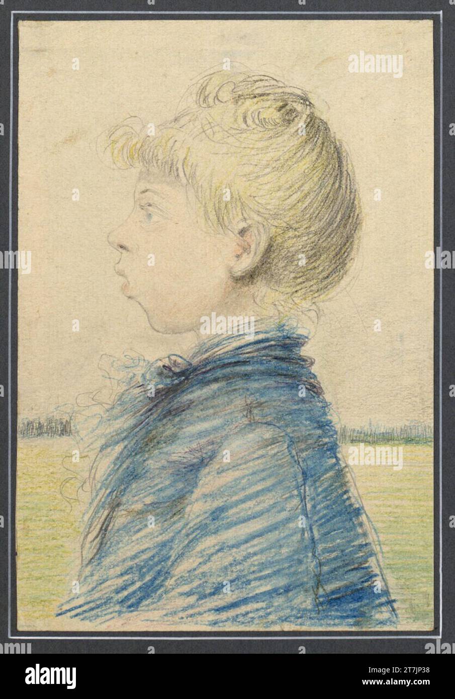 Leopold Stolba Girlsklock in profile to the left. Pencil, pastel Stock ...