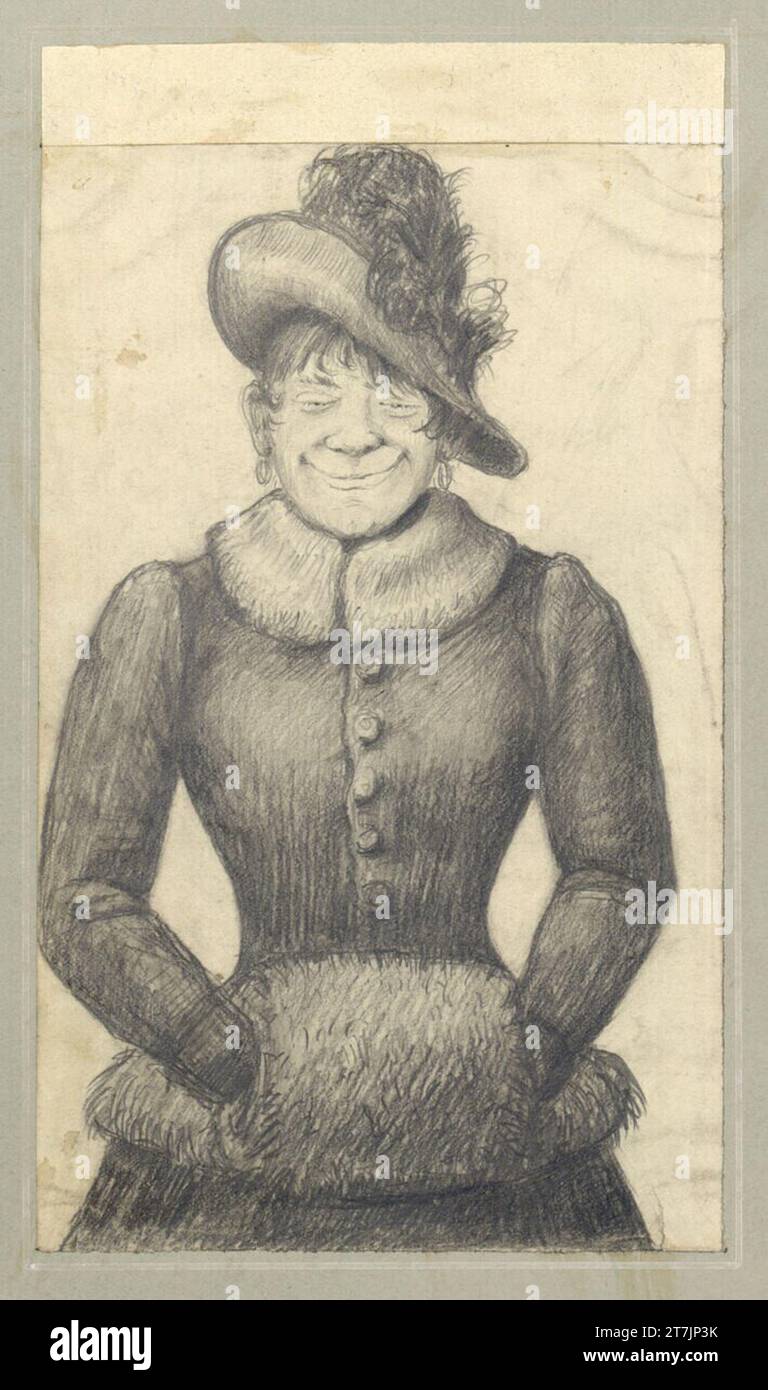 Leopold Stolba Smiling lady with muff. Pencil Stock Photo - Alamy