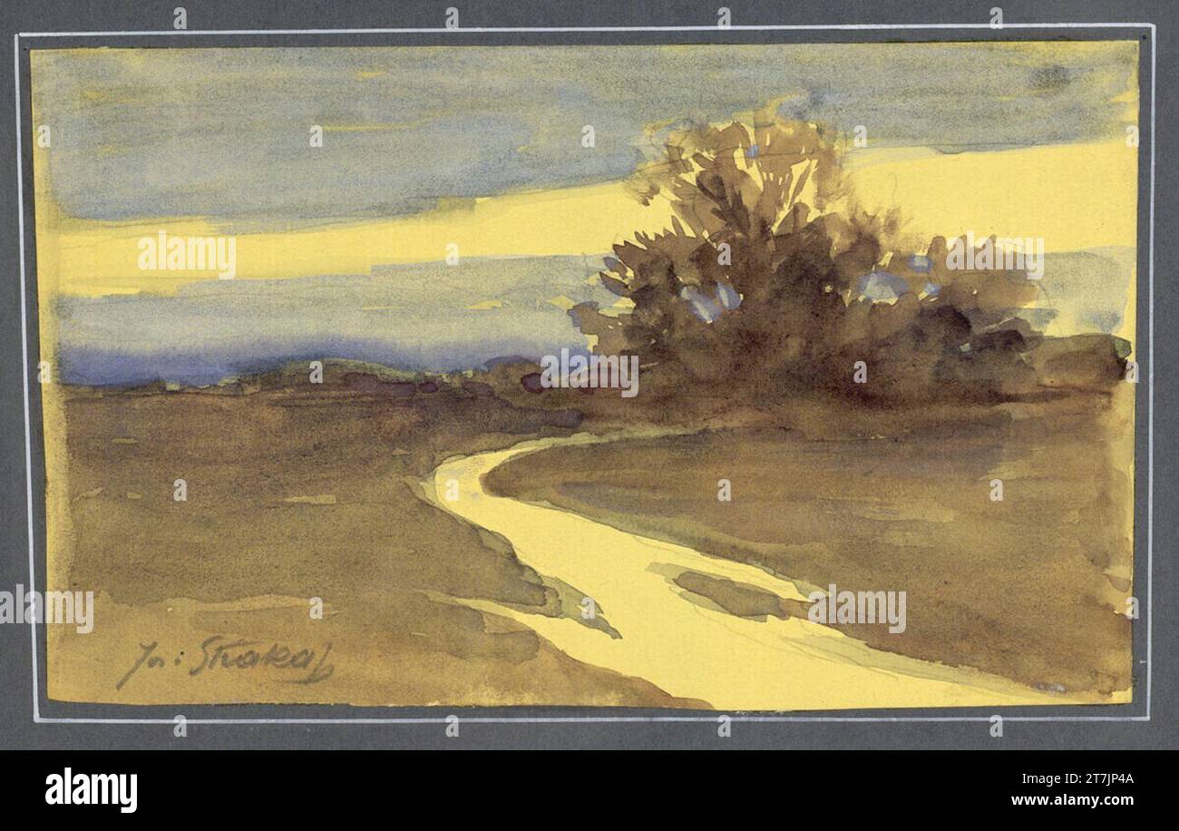 Joseph Straka Bach and bush, evening mood. Watercolor, yellow paper ...