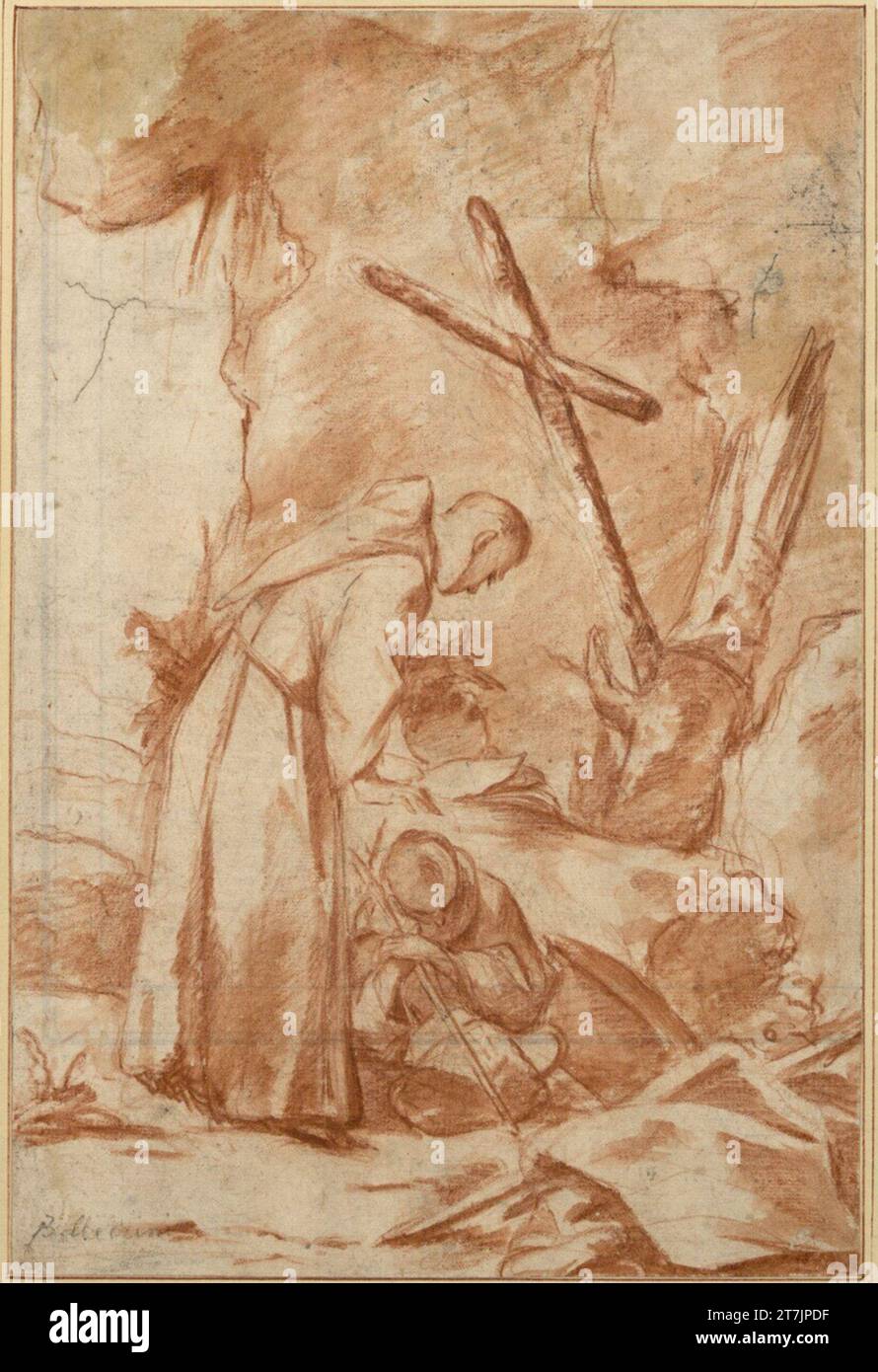 Giambettino Cignaroli Two monks on a cross in a rocky area. Red Chalk ...