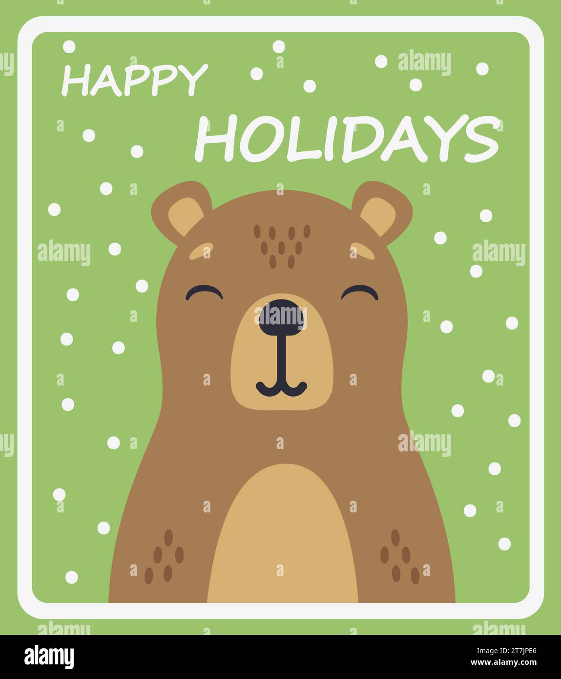 Cute capybara on a green snowy background. Cartoon winter poster ...