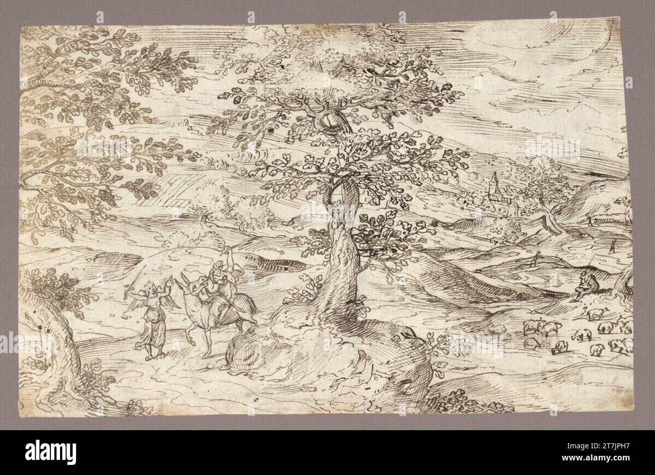 Anonym Hull landscape with Bileam on the donkey in front of the angel ...