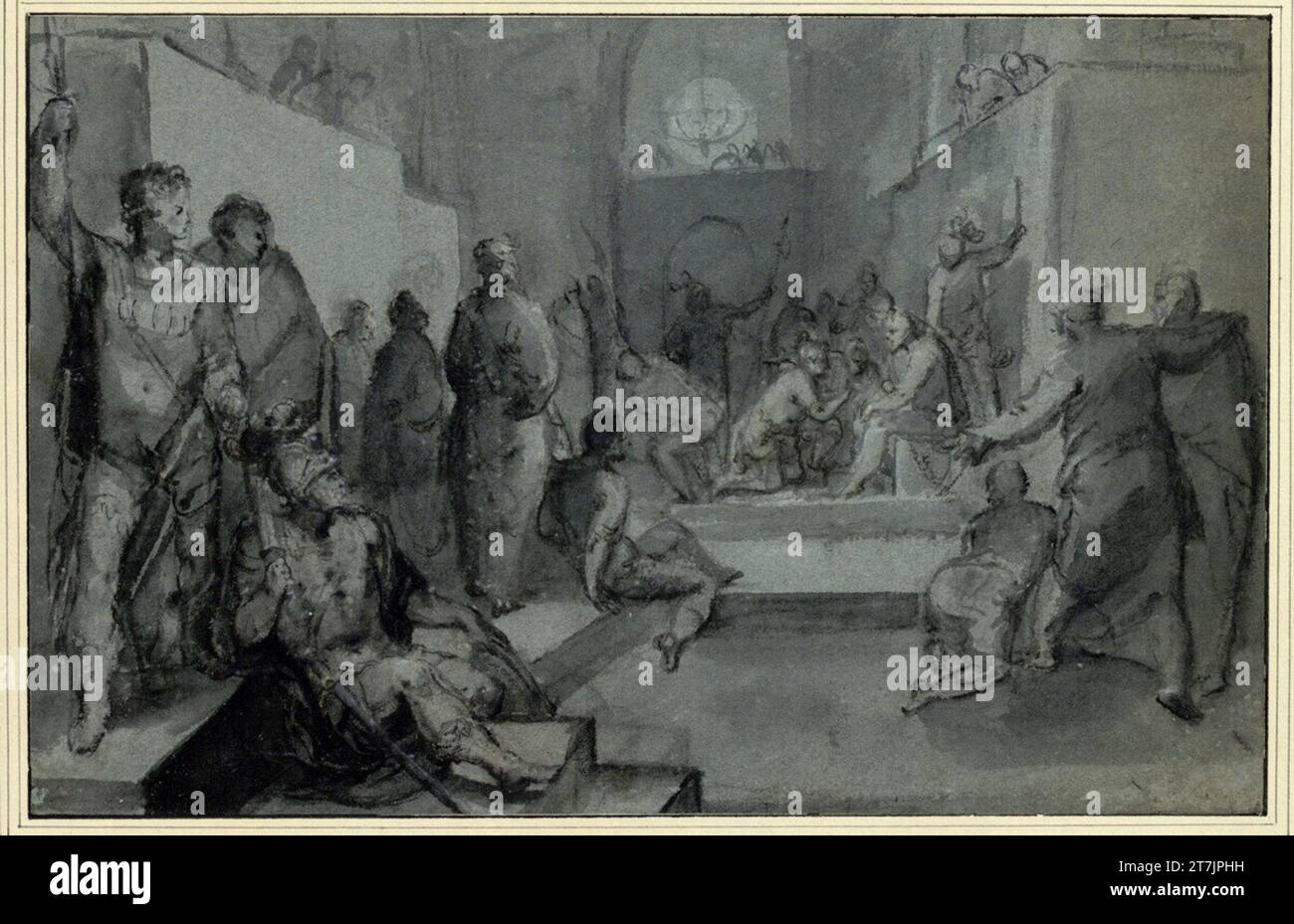 Pietro Faccini Mocking of Christ. Leasts; Gray brush; White grown; blue ...