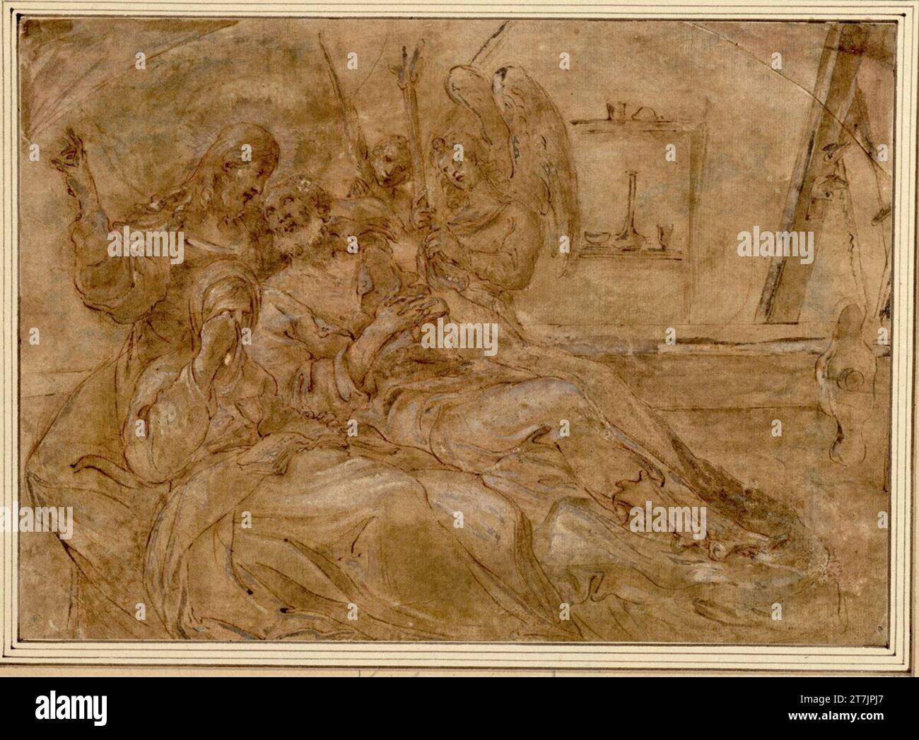 Ludovico Carracci The death of St. Joseph. Red Chalk ; Feather; laved ...