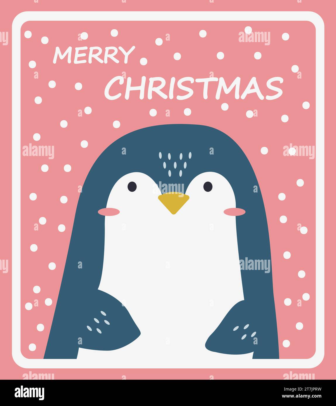Cute penguin on a pink snowy background. Cartoon winter poster. Vector ...