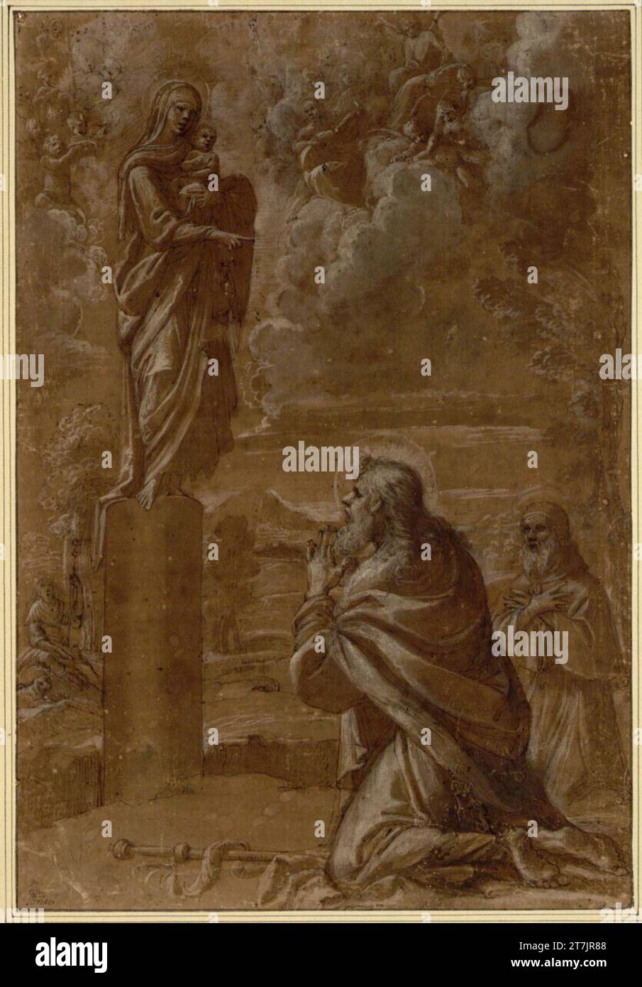 Francesco Brizio Saint Jakobus Major and a holy hermit kneel in front ...