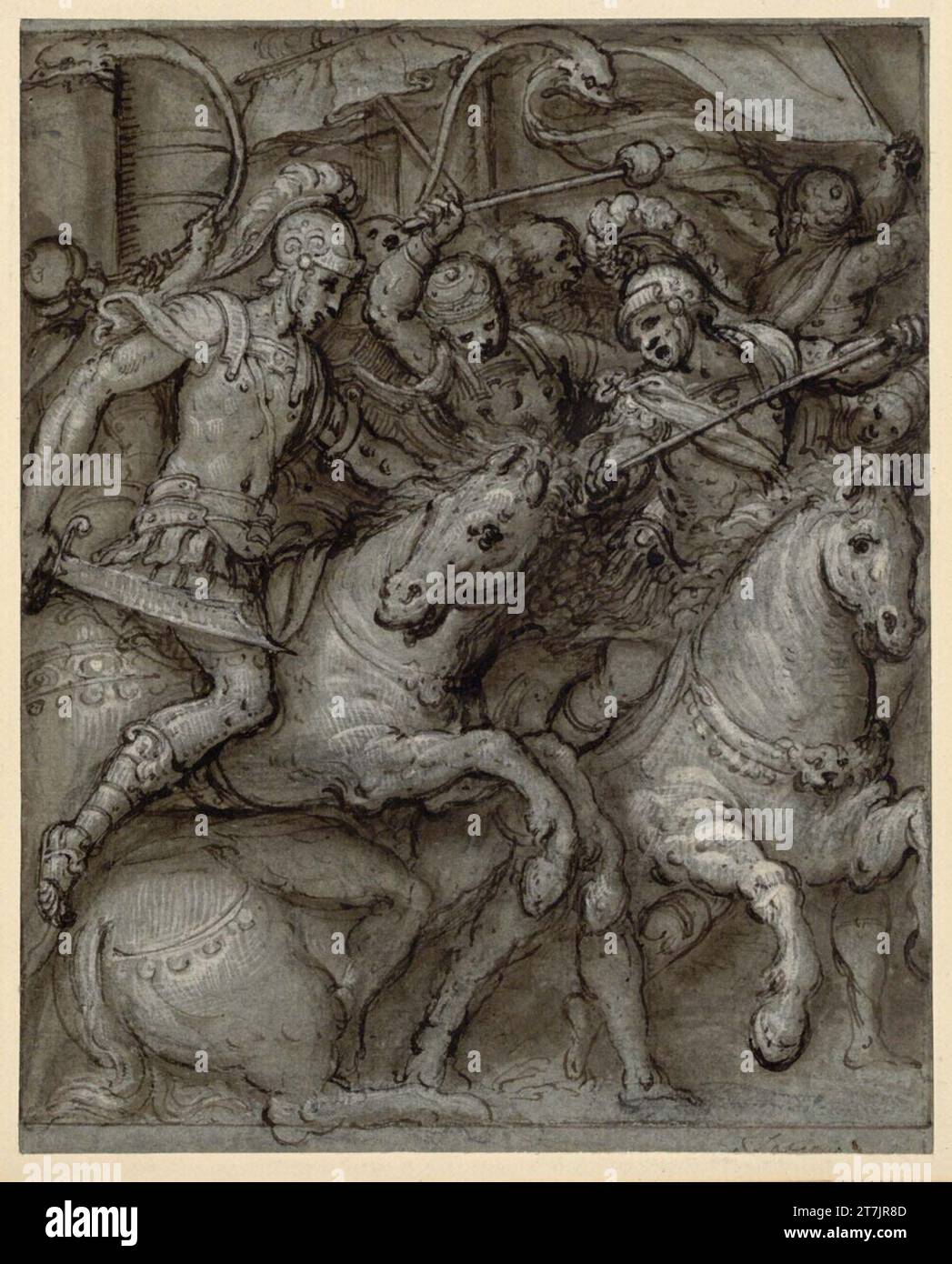 Lattanzio Gambara Fighting scene from an ancient riding battle. Chalk ...
