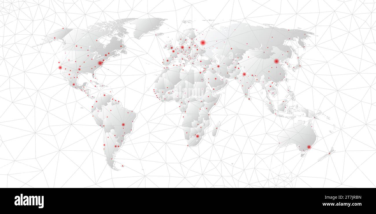 Modern world map with connection lines and capital cities - on white ...