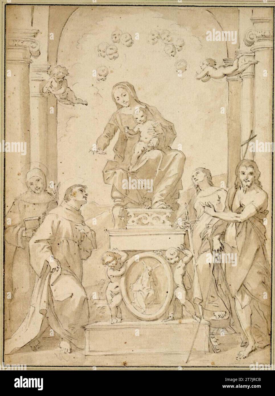 Anonym The Madonna with the child with throne, sitting in the front ...