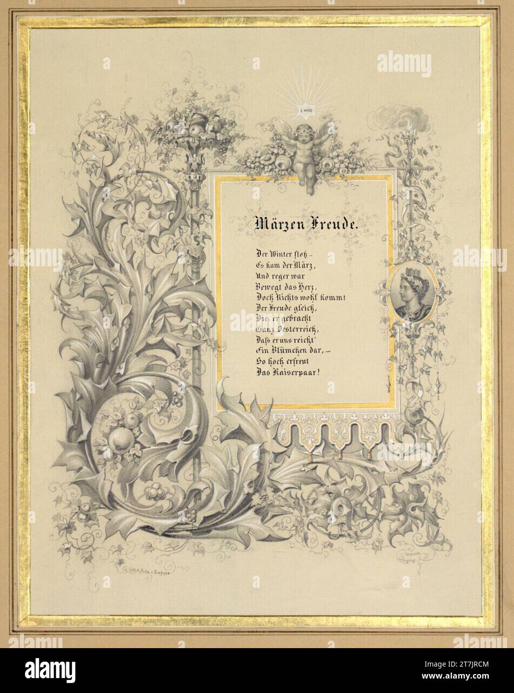 Lubetz Poem and illustration "Märzenreude" on the birth of Archduchess Sophie (Friederike ...