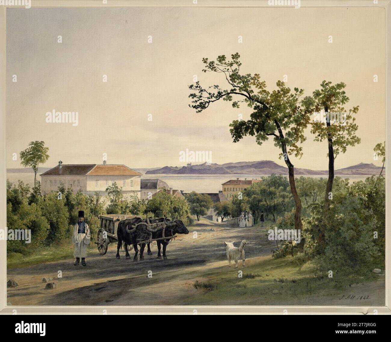 Jakob Alt View of Füred against Tihany on Lake Platten (peep box leaf ...