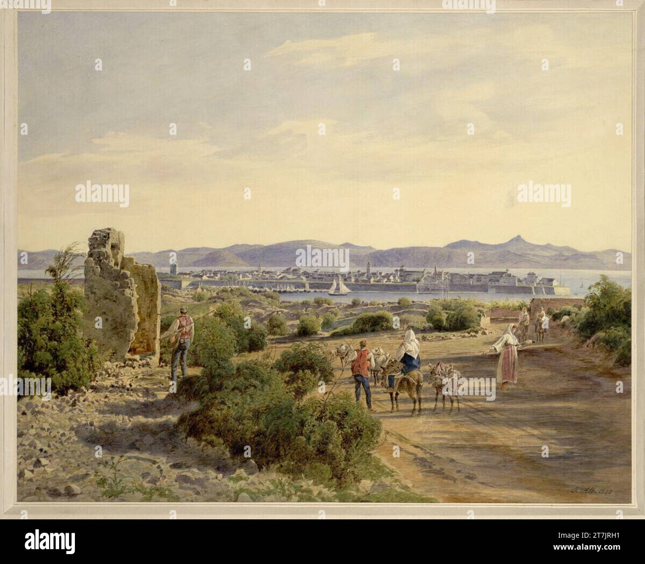 Jakob Alt View of Zara (peep box leaf). Watercolor, scraped -out white ...