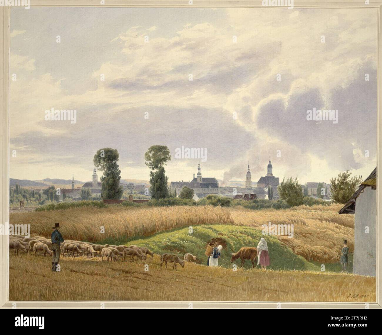 Jakob Alt View of Troppau (peep box leaf). Watercolor, scraped -out ...