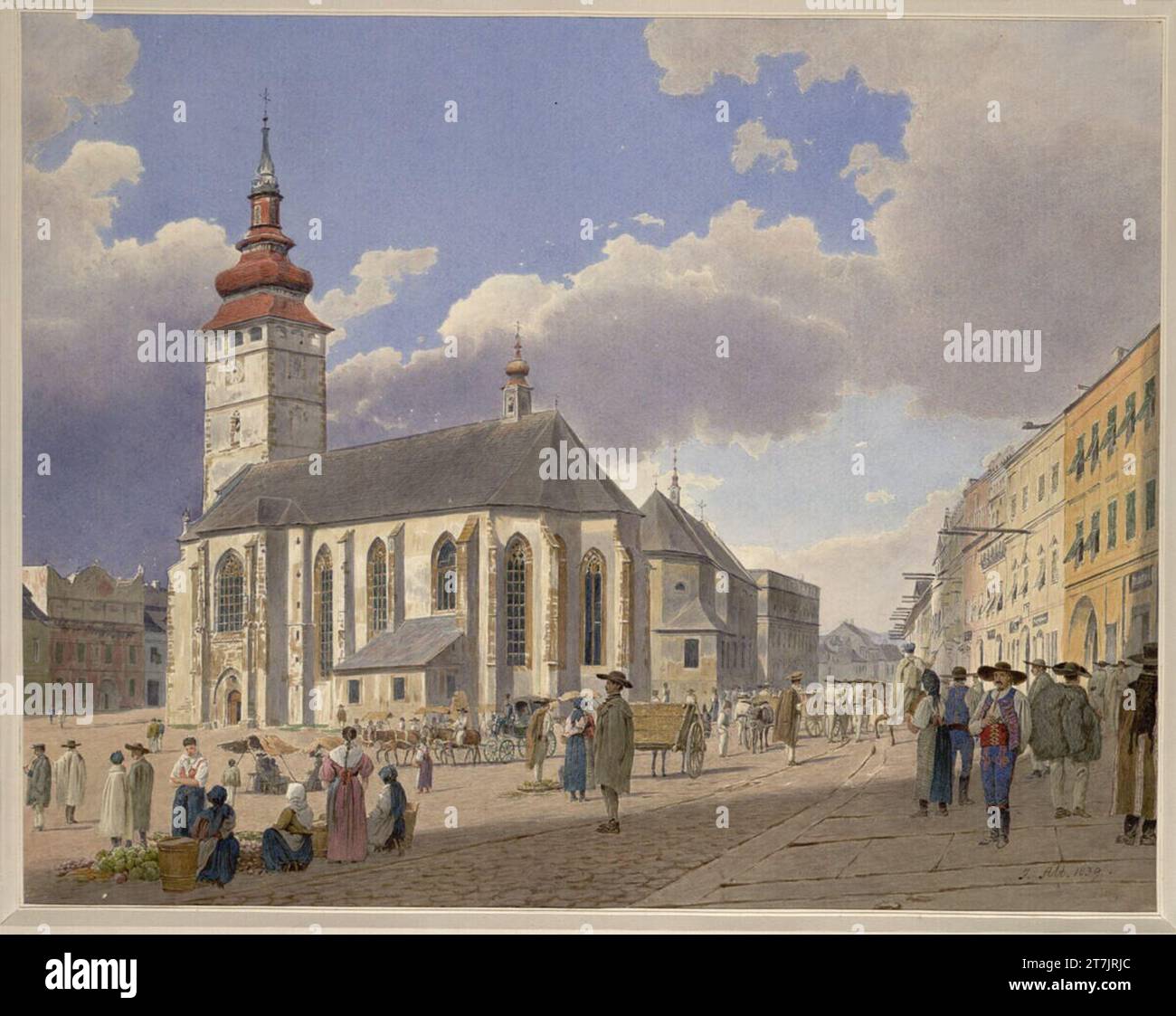 Jakob Alt Space in Eperies (peep box leaf). Watercolor, scraped -out white increases (traces of ...