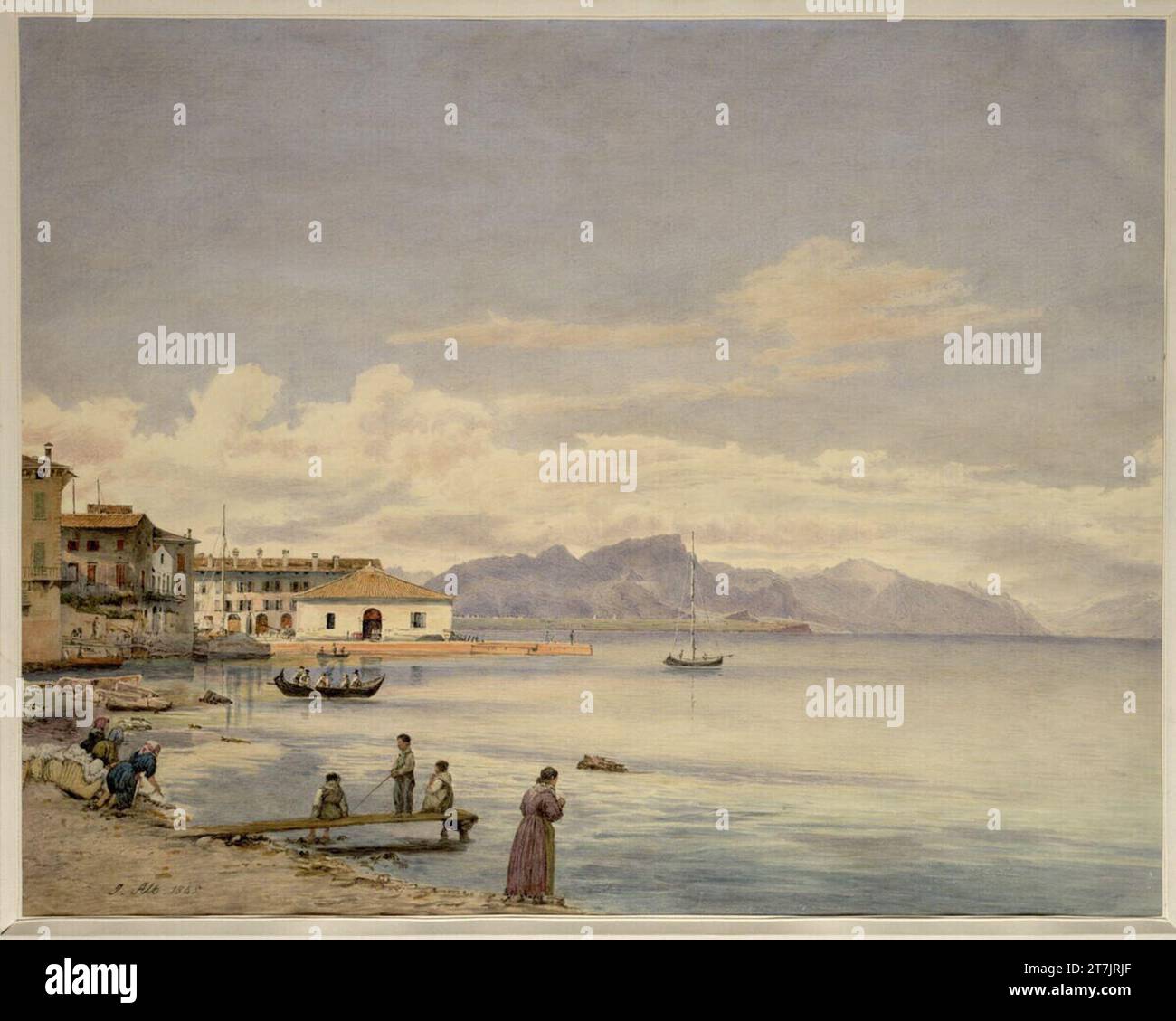 Jakob Alt Enzenno Am Lago di Garda (GUCKSTENBLATT). Watercolor, scraped ...