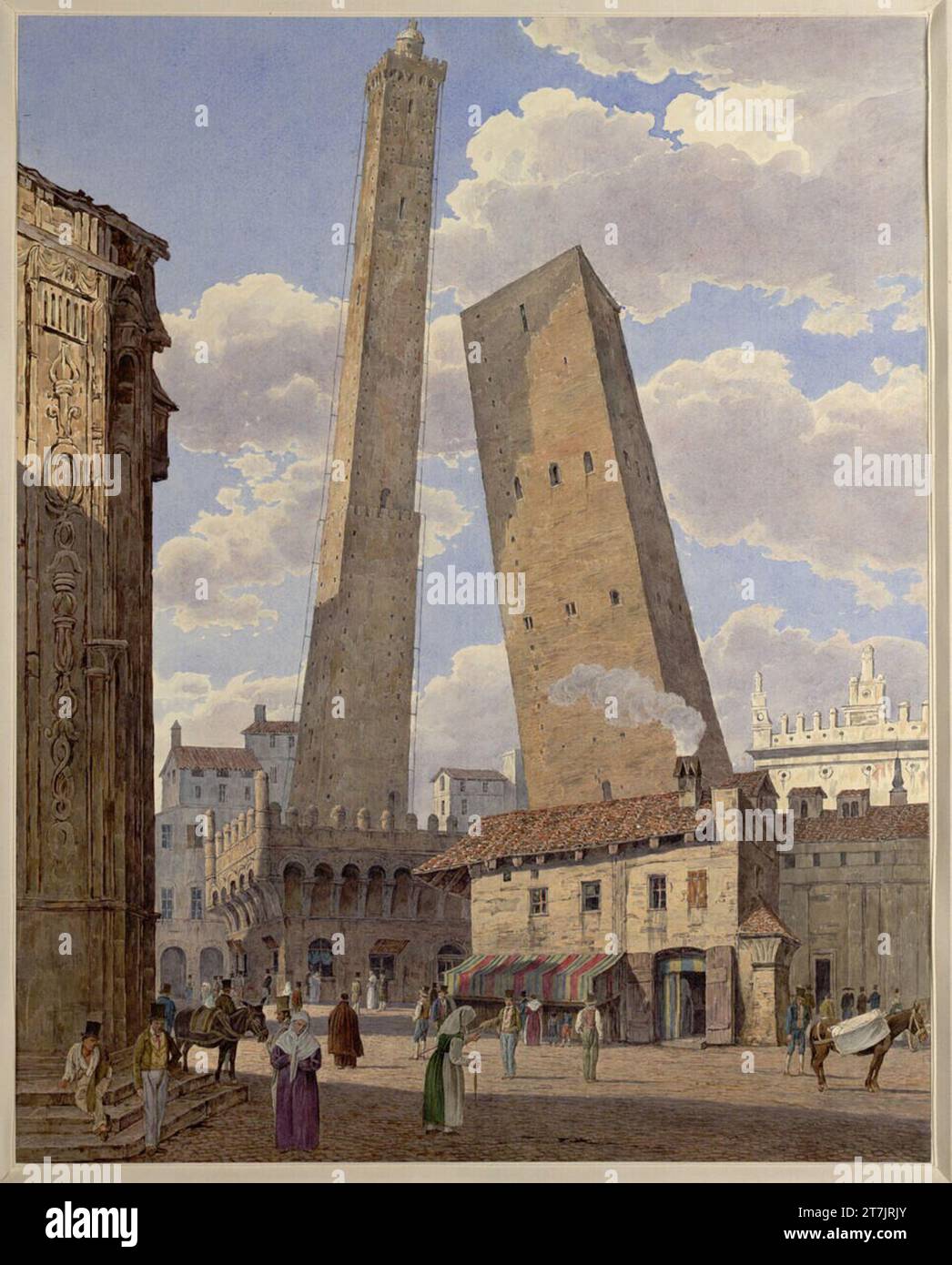 Jakob Alt The towers Asinelle and Carisenda in Bologna (peep box leaf ...