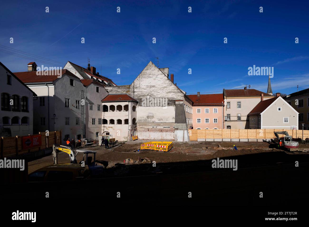 People work at the ground behind the birth house of Adolf Hitler in ...