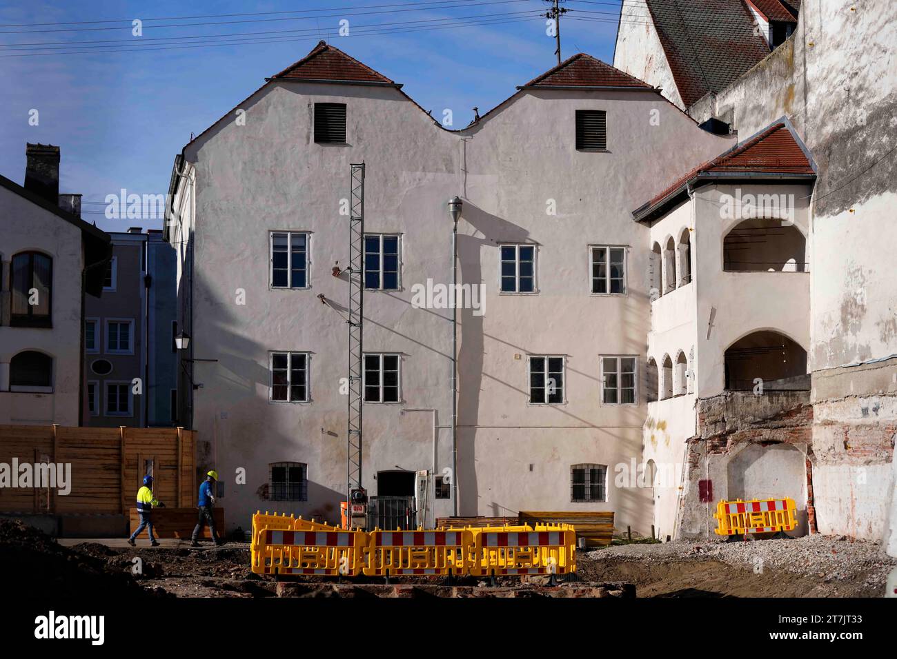 People work at the ground behind the birth house of Adolf Hitler in ...