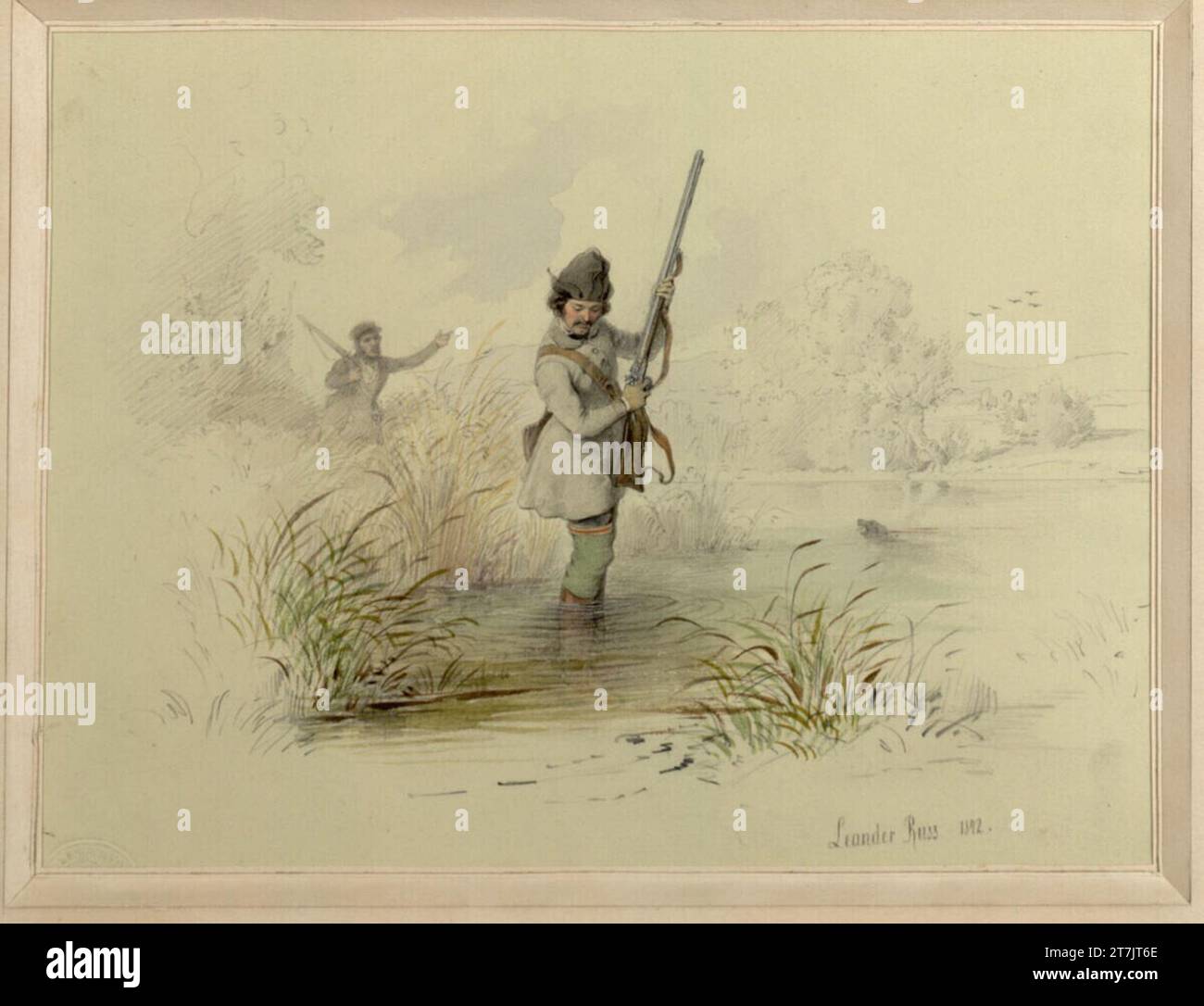 Leander Russ Scenes from life 2. (on the hunt) (peep box leaf). Pencil ...