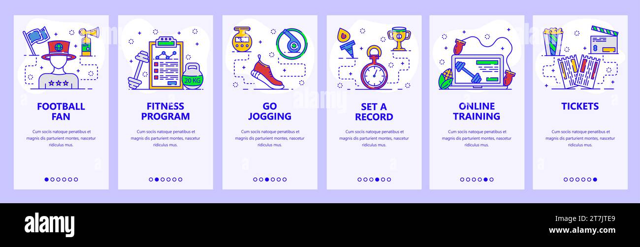 Mobile app onboarding screens. Fitness, sport activities, runing. Menu ...