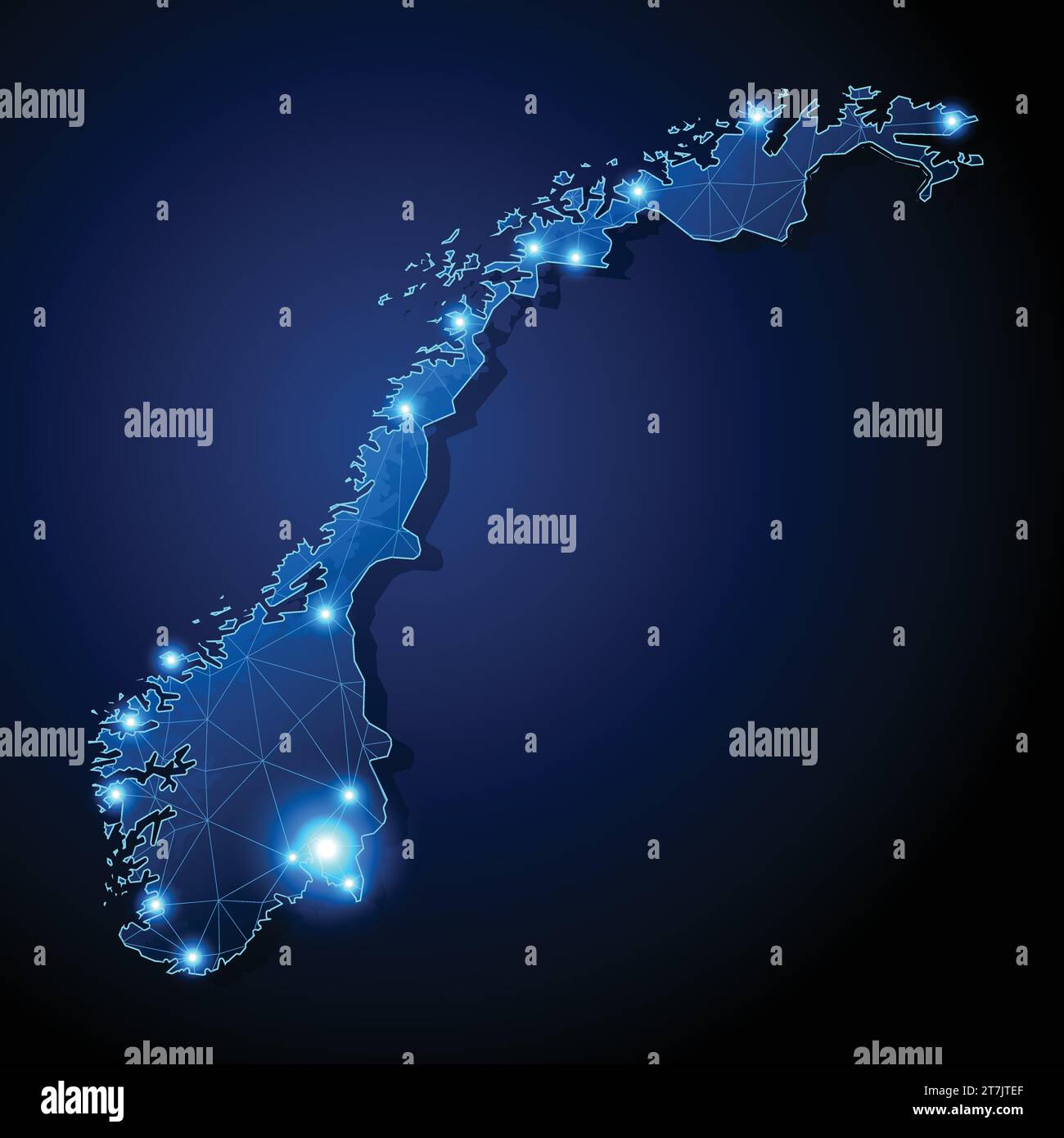 Norway - country shape with lines connecting major cities Stock Vector ...