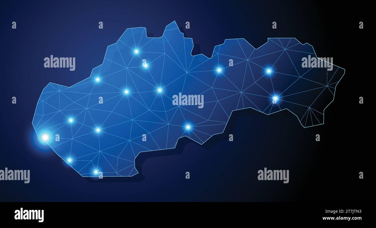 Slovakia - country shape with lines connecting major cities Stock ...