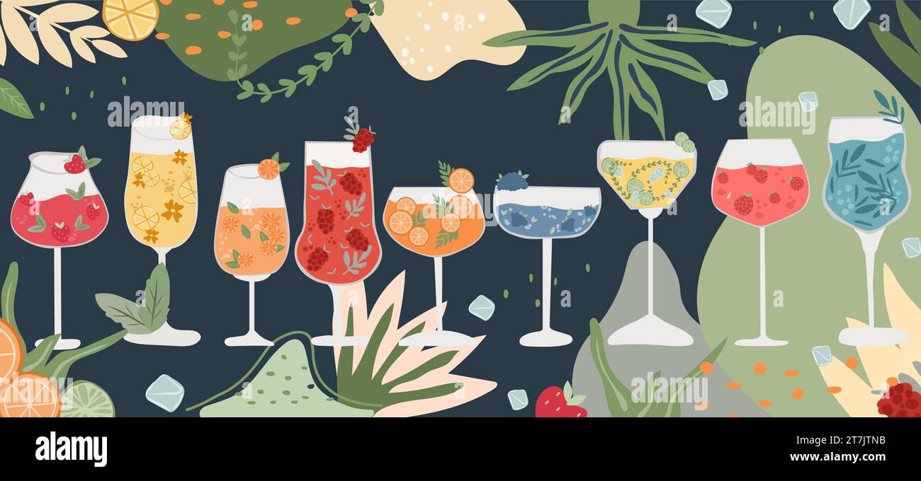Variety of cocktails in flat style. This collection features a range of ...