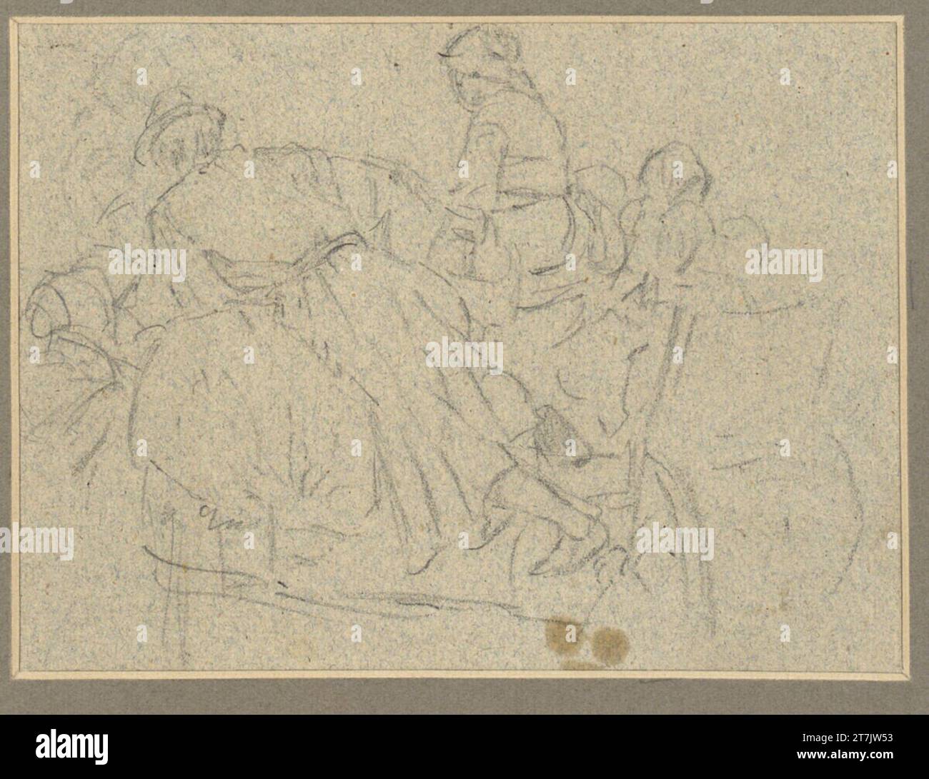 August Xaver Karl von Pettenkofen On a sack leaning farmer. Pencil ...