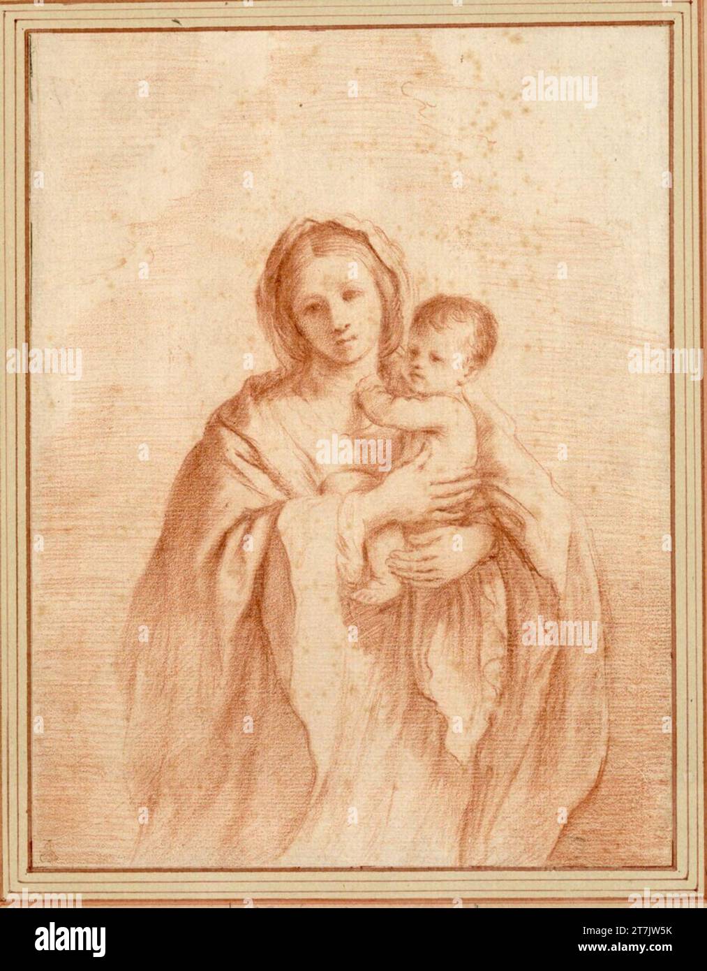 Anonym Maria, standing in the front view, presses the child on her ...