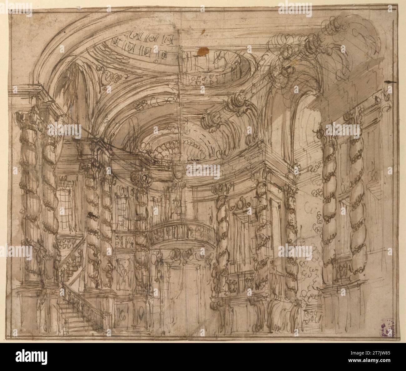 Anonym Baroque fantasy architecture, a staircase on the left. Feder ...