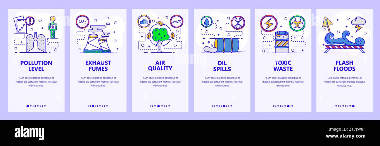Mobile app onboarding screens. Industrial pollution, air quality and ...