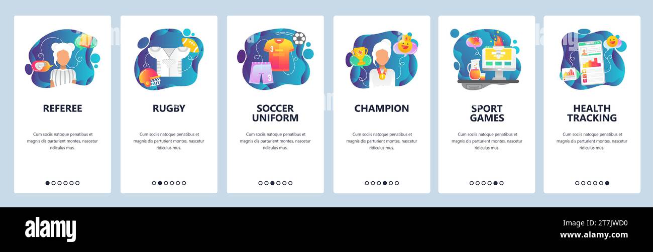 Mobile app onboarding screens. Sport referee, rugby and soccer uniform ...