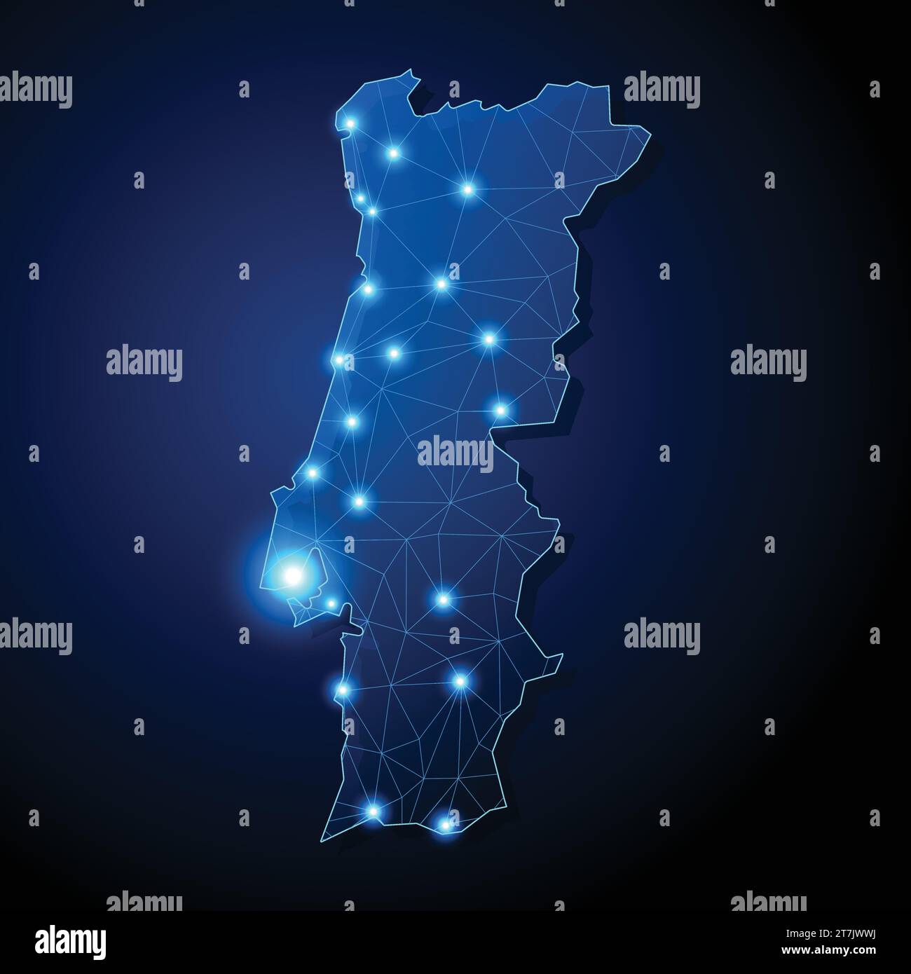 Portugal - country shape with lines connecting major cities Stock ...