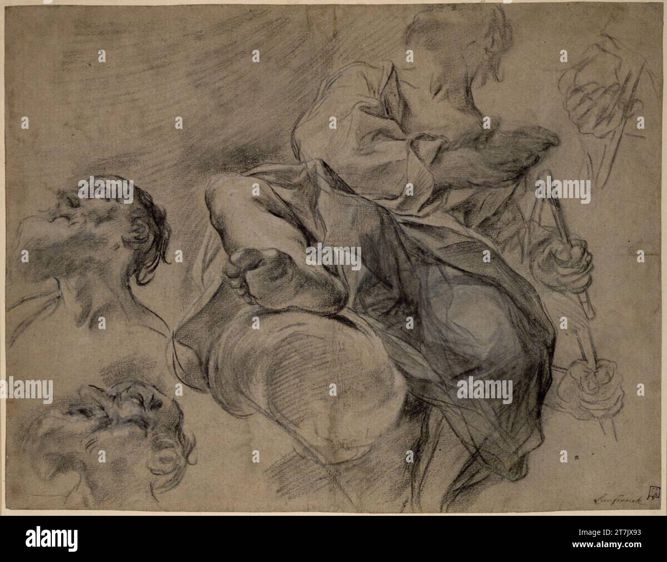 Giovanni Battista Benaschi Study sheet of an old man sitting on clouds ...