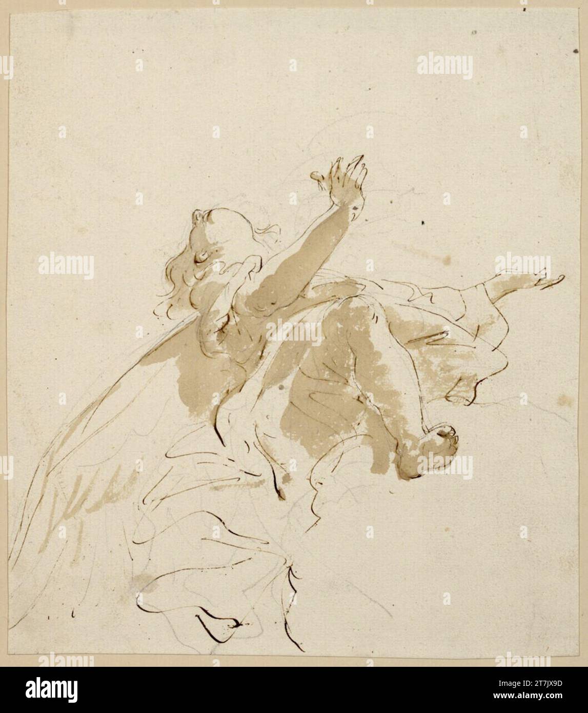 Giovanni Battista Crosato Angel -floating angel in view. Chalk; Feather ...