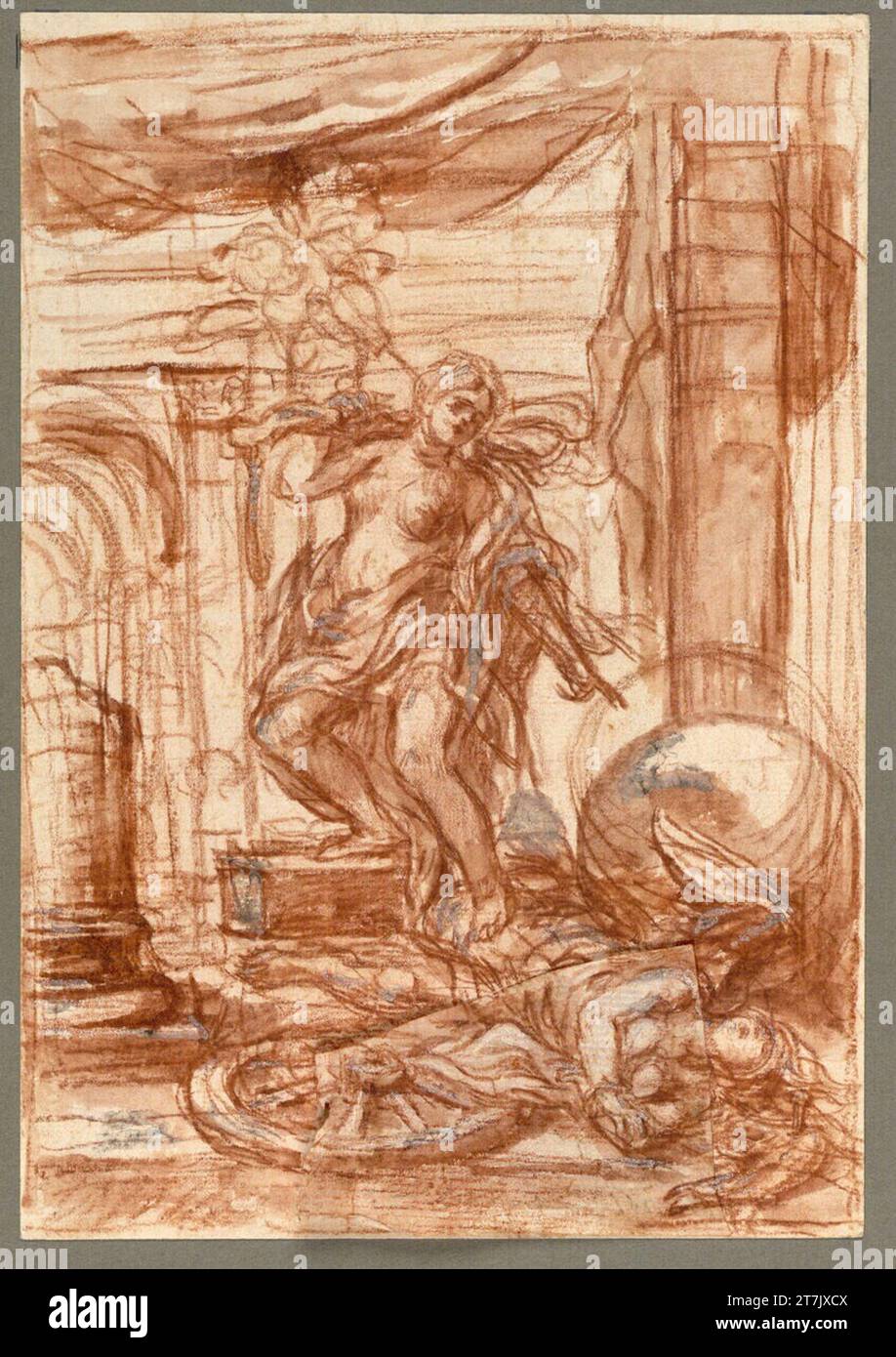 Baldassare Franceschini Triumph of virtue about the Fortuna. Red Chalk ...