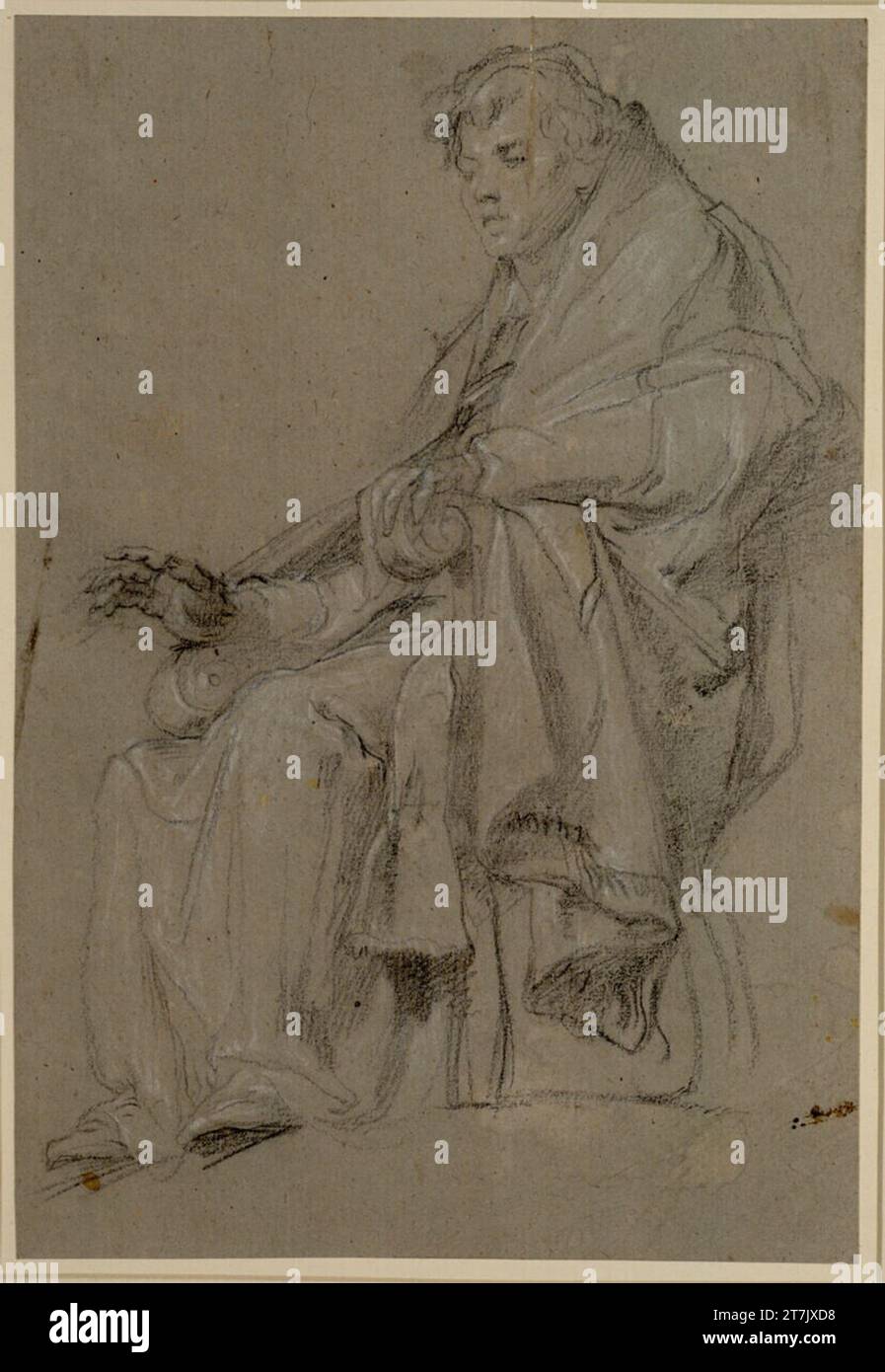 Baldassare Franceschini Throning figure Pope Leo X .. Chalk; White ...