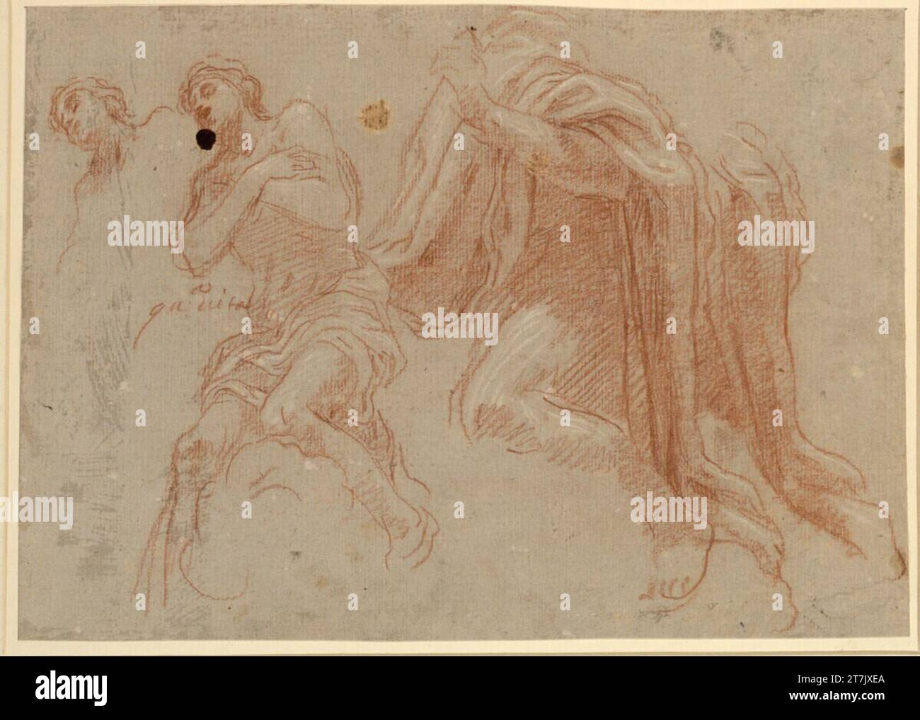 Baldassare Franceschini Study sheet. Two studies of a shape kneeling to ...