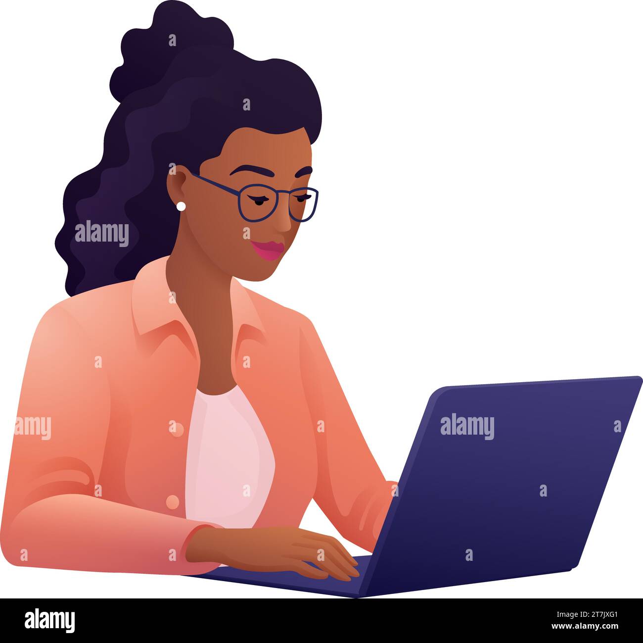 Woman Using Laptop Computer Cartoon Illustration Stock Vector Image ...
