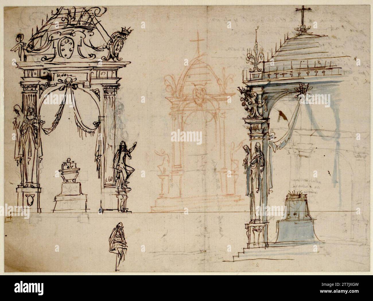 Baldassare Franceschini Three studies for a mourning roof with the coat ...