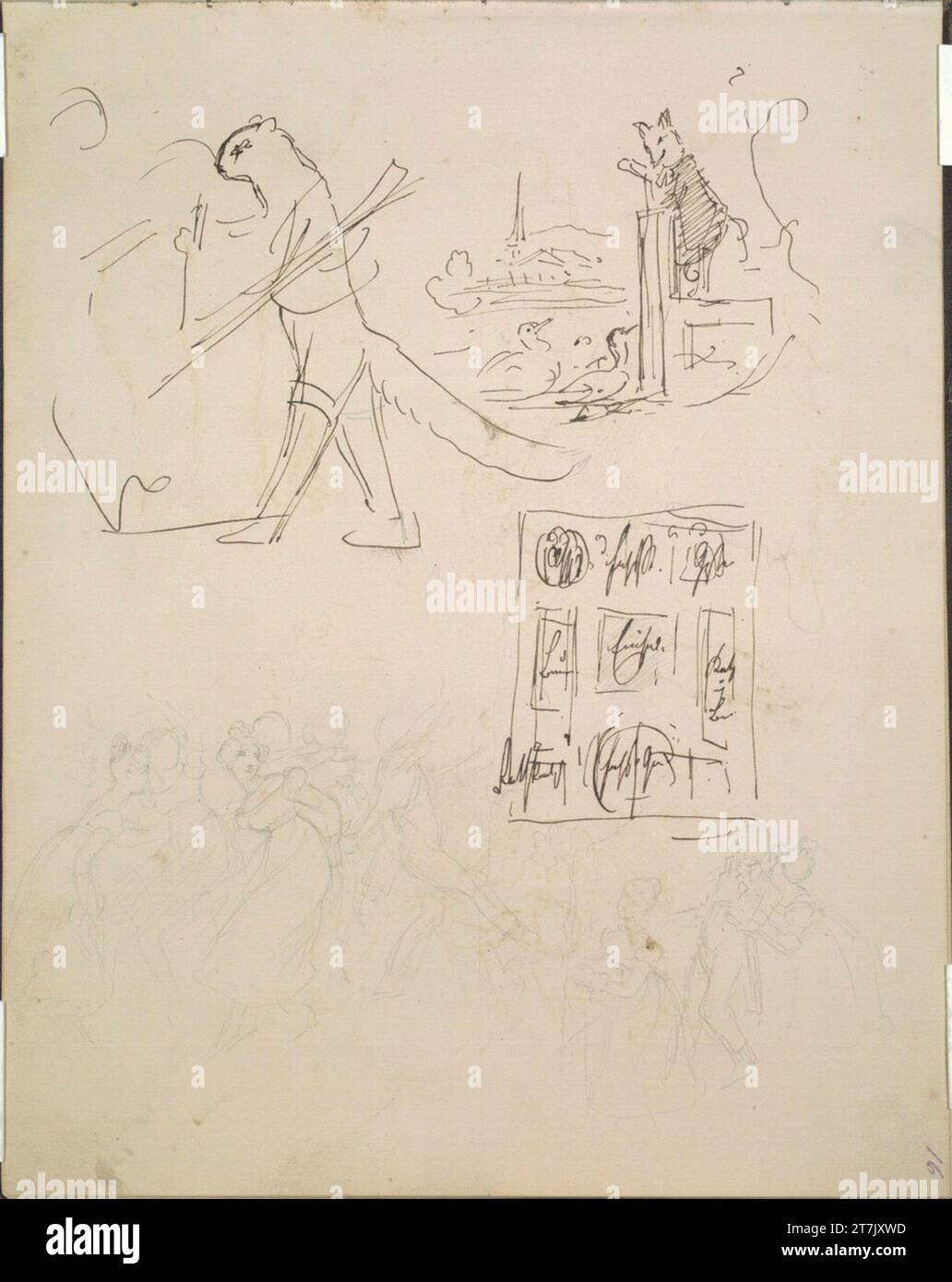 Moritz von Schwind Animal fable; Sketches for the "salmon role" . Feder ...