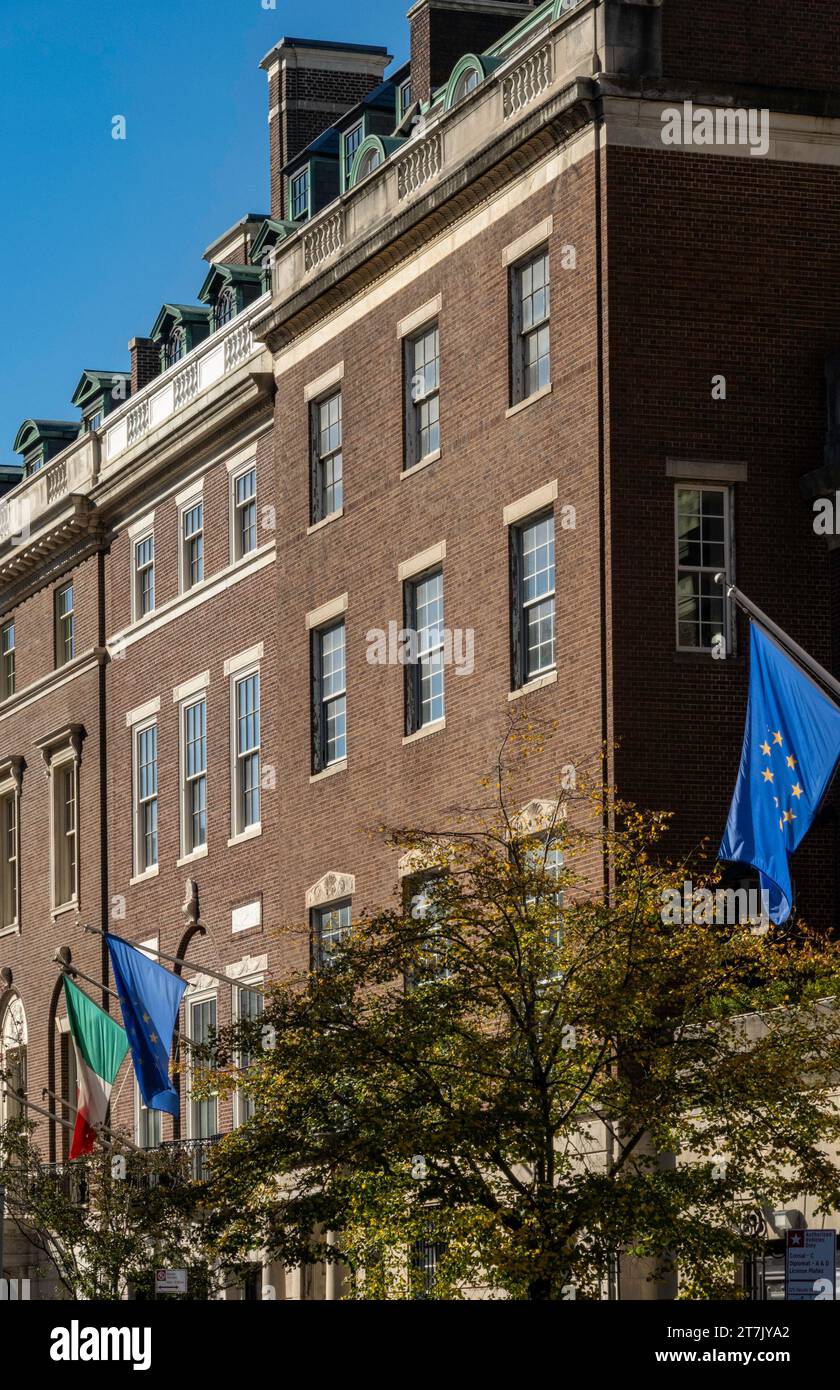Elegant federal style brick buildings, Line Park Avenue on the upper ...