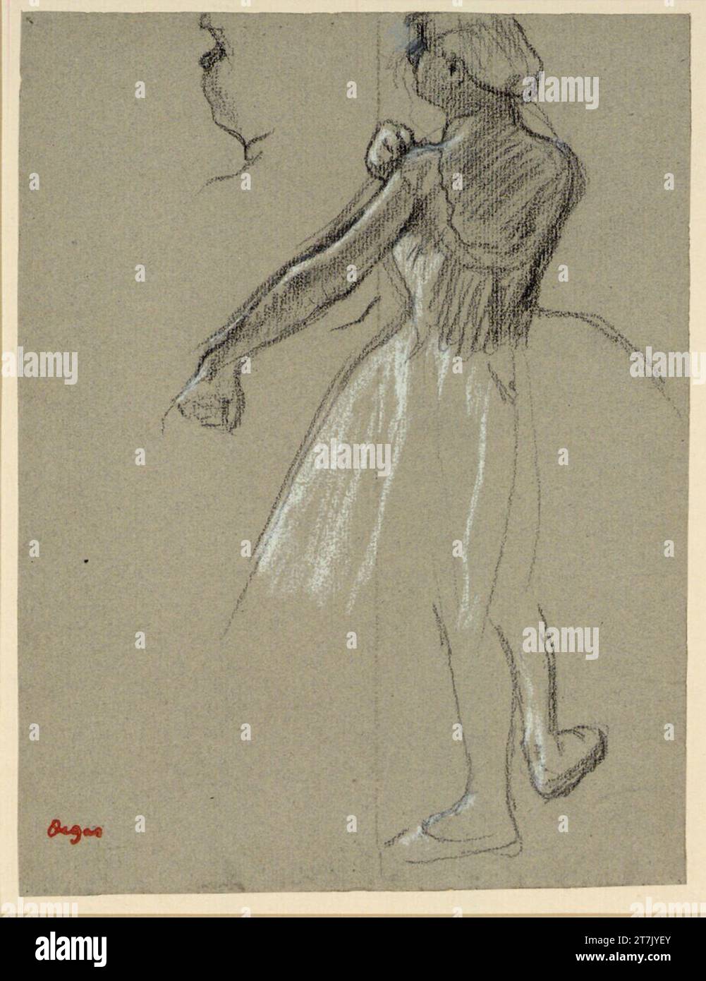 Edgar Degas Dancer in the back view, her shoulder strap. Black and ...