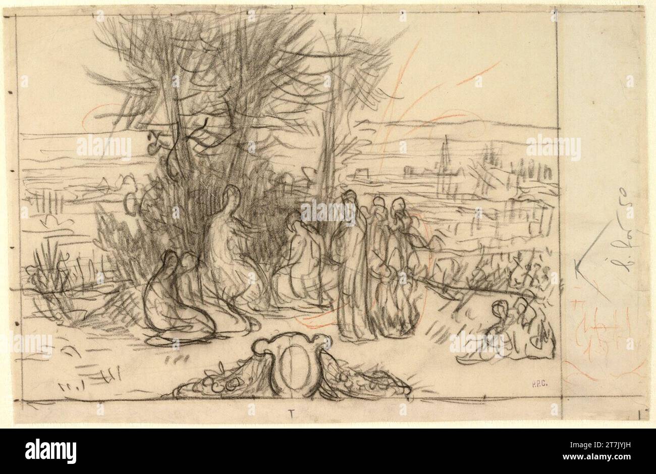 Pierre Puvis de Chavannes Figure scene for a group of trees with a view ...